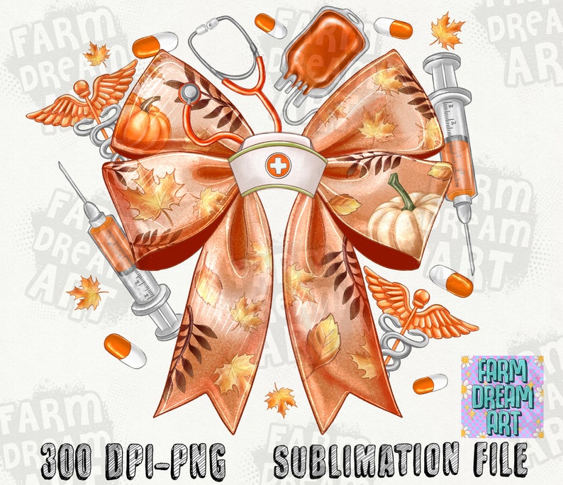 Fall Nurse Coquette Bow Png, Nursing Png, Nurse Pumpkins Png, Retro ...