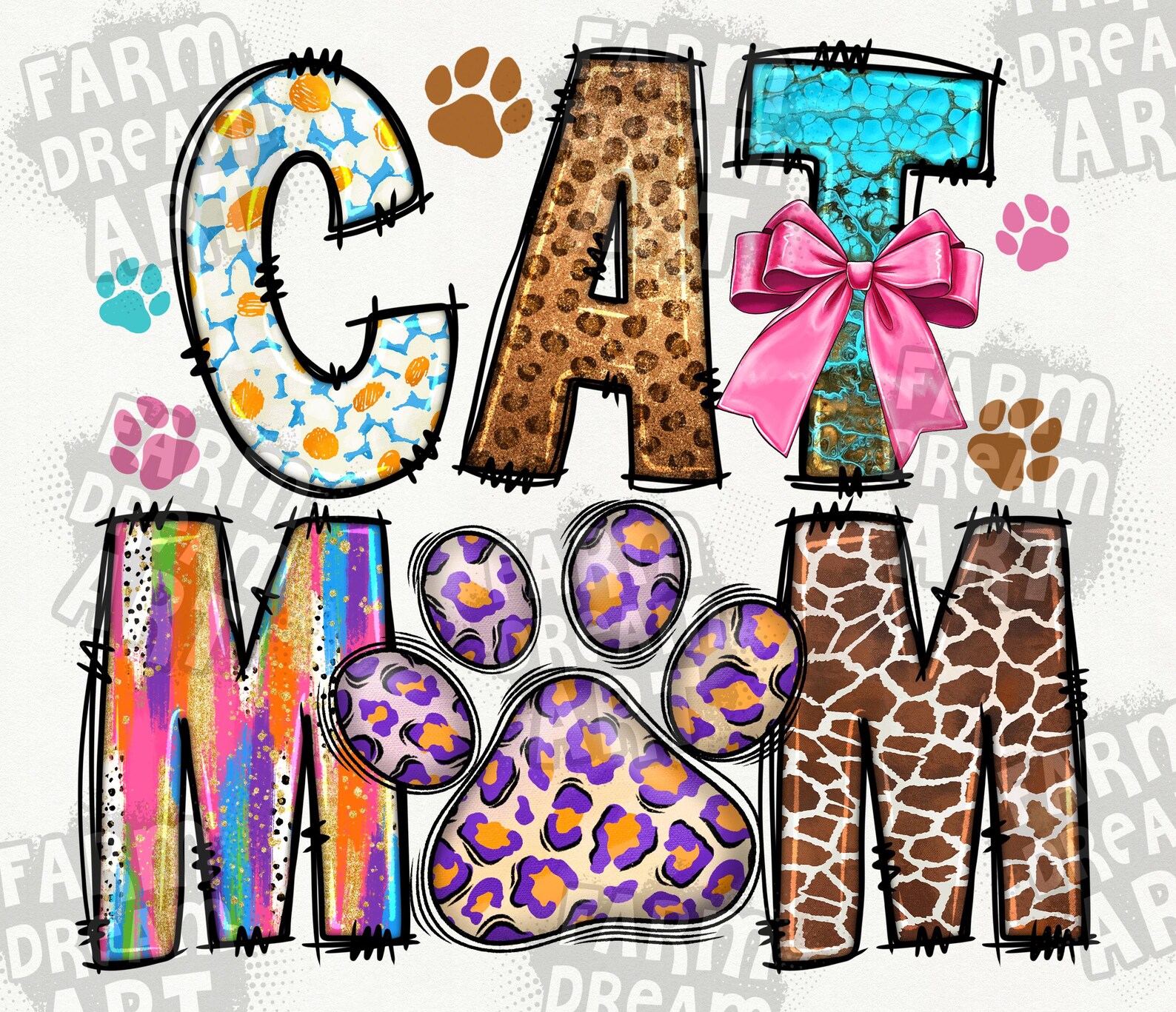 Cat Mom Png,animal Print Cat Lover,cheetah Print Paw Design,boho Cat ...