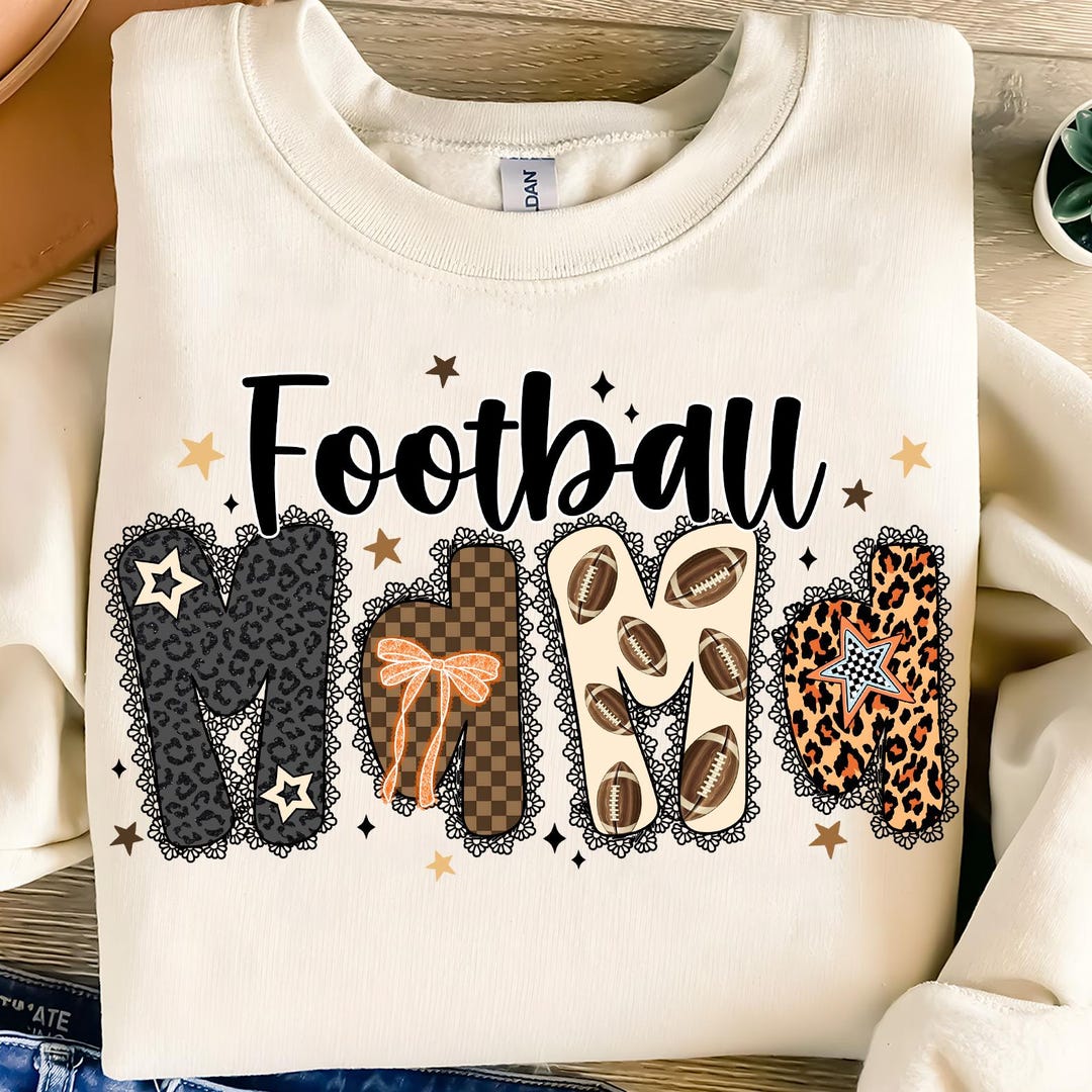 Preppy Football Mama Png,leopard Print Football Png,game Day Mom Design ...