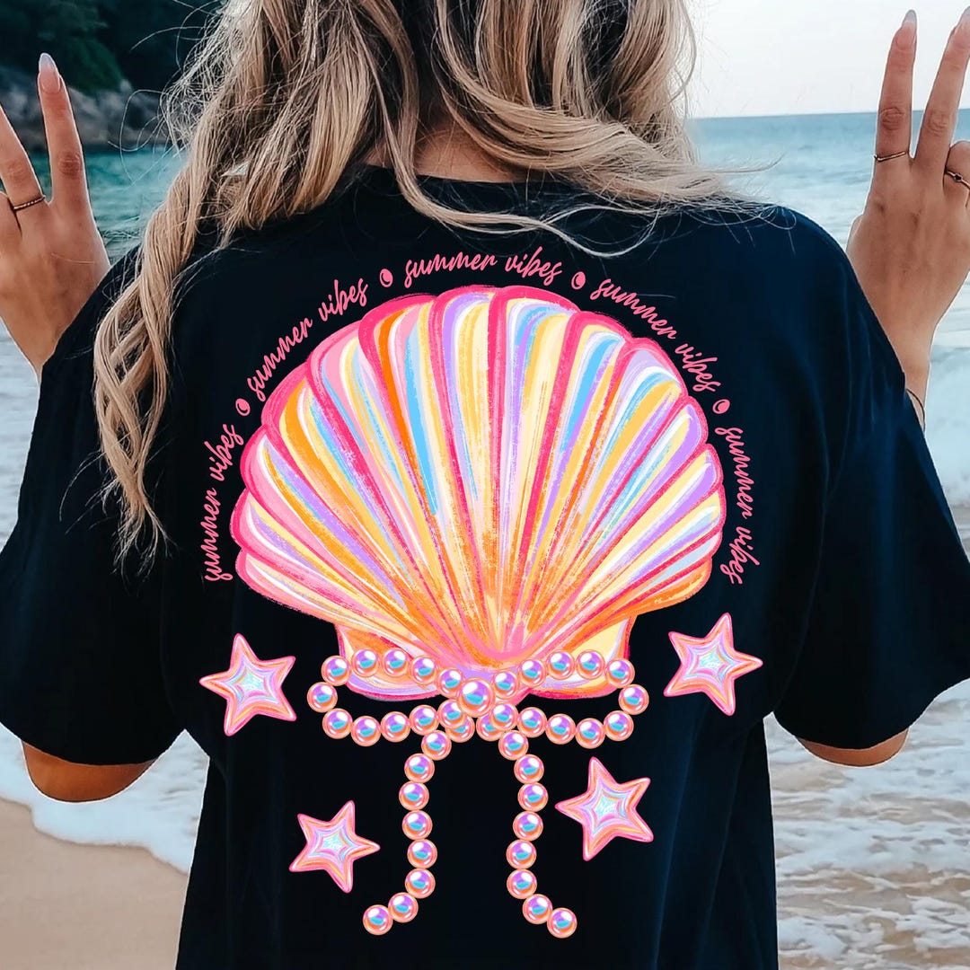 Clam Pearl Bow Png,summer Vibes Pink Clam Png, Sublimation Design ...