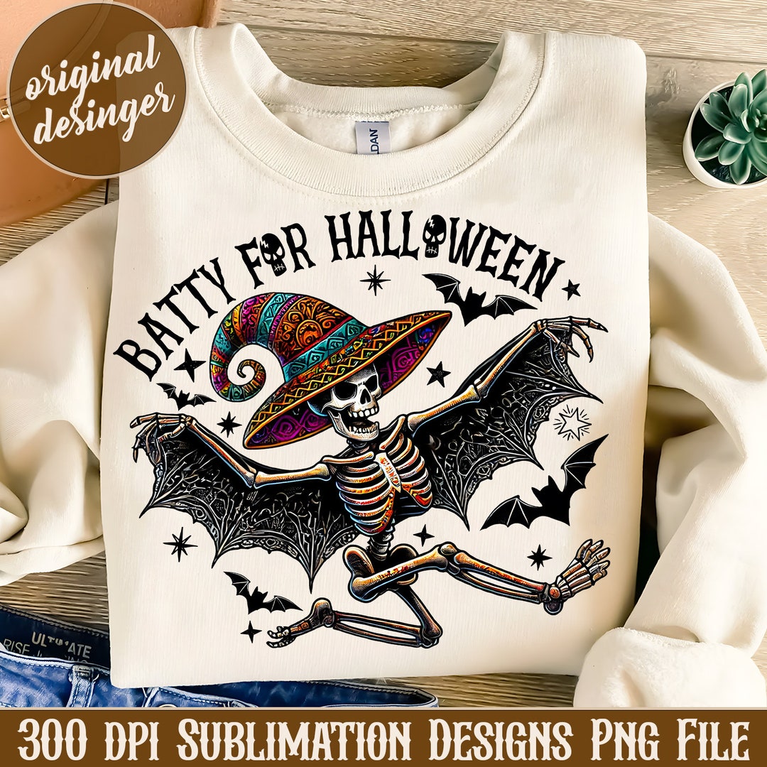 Batty for Halloween PNG, Skeleton Witch Clipart, Spooky Fall, DTF ...