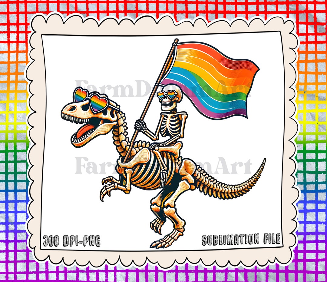 Skeleton Riding Dinosaur LGBTQ Png, Gay Skeleton Png, Skeleton Pride ...