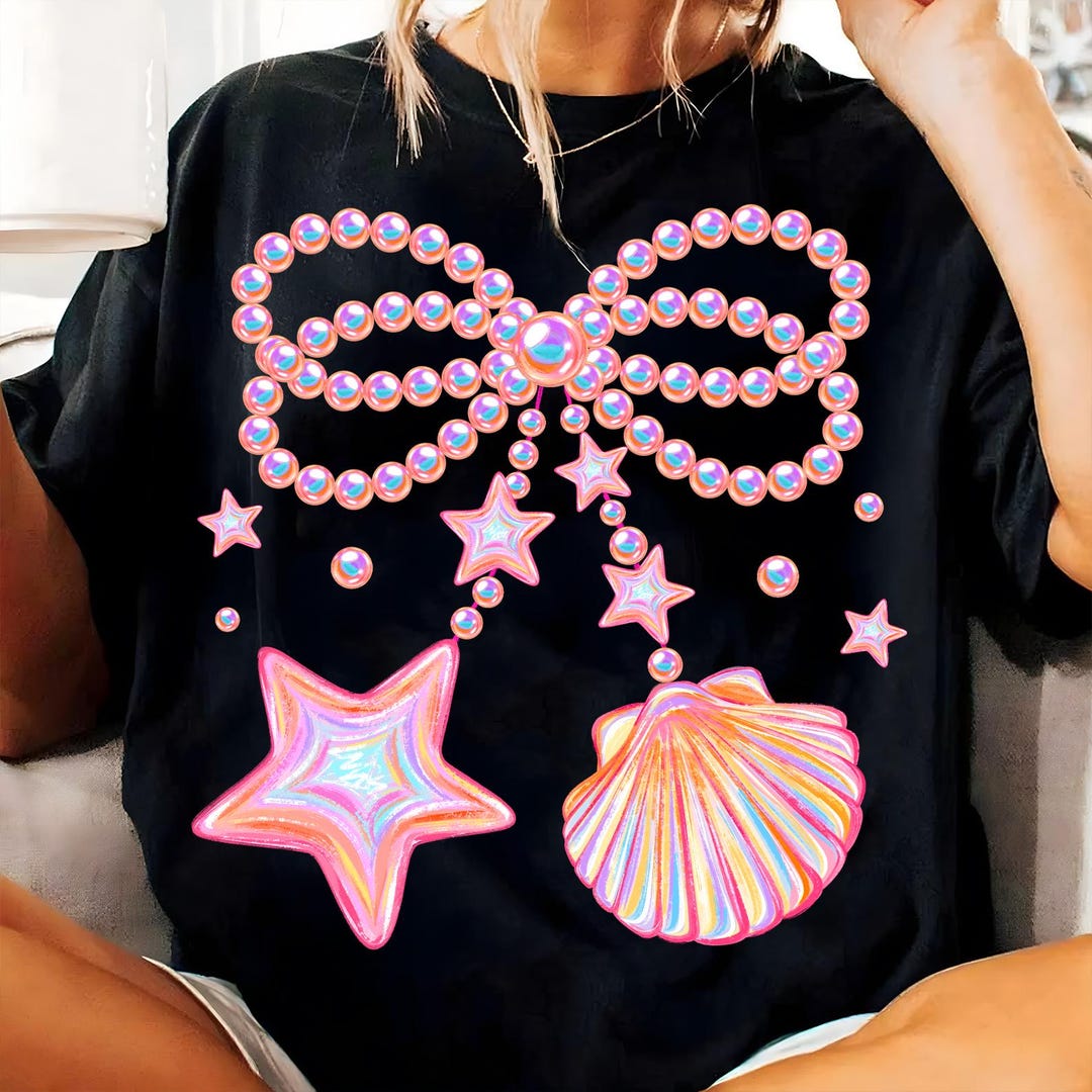 Clam Pearl Bow Png, Summer Vibes Pink Clam Png, Sublimation Design ...