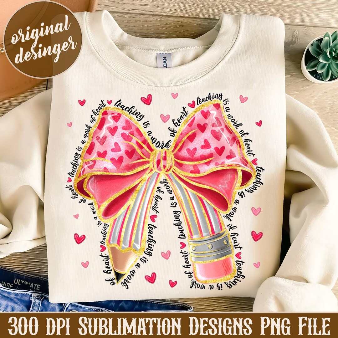 Teacher Valentine Coquette Bow Pencil Png, Glitter Valentine Teacher ...