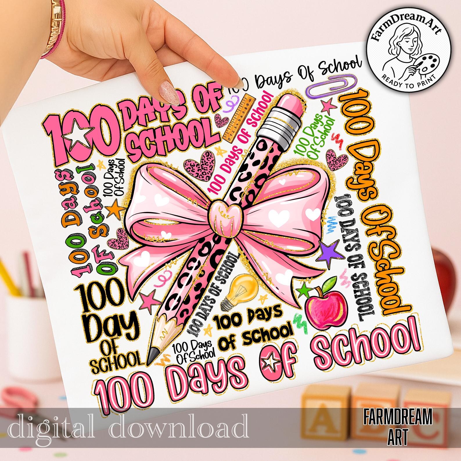 100 Days of School Png,100th Day Png,pink Bow Pencil,teacher Life Png ...