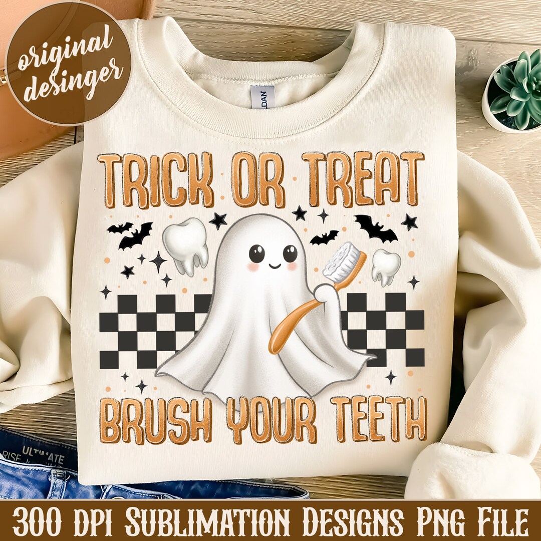 Trick or Treat Brush Yout Teeth Png, Halloween Dentist PNG, Retro ...