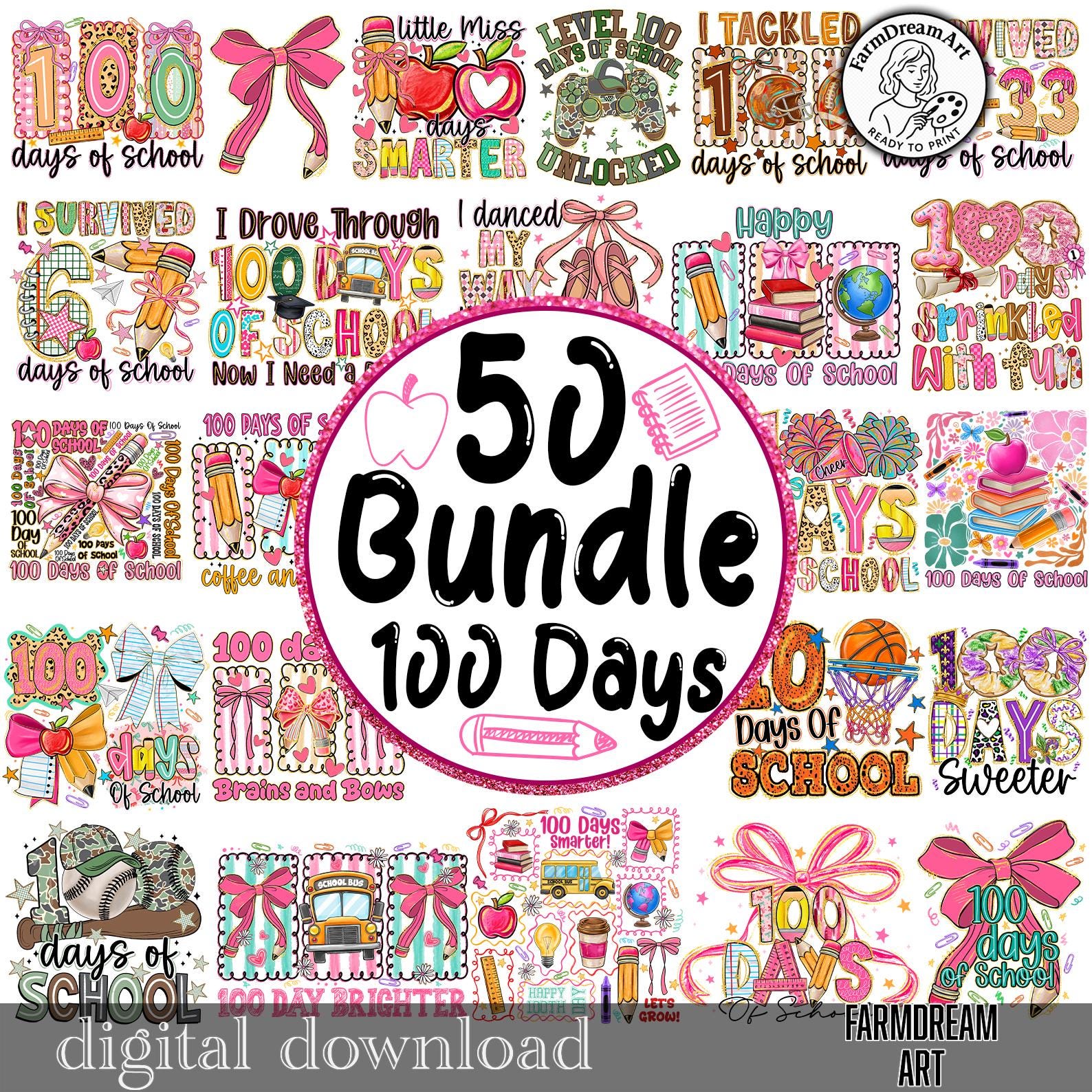 100 Days of School Bundle PNG, 100 Days Sublimation Bundle, 50 PNG ...