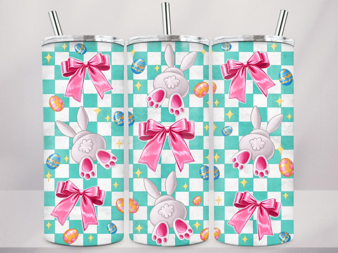 Easter Checkers Rabbit Coquette 20oz Skinny Tumbler Png, Easter Tumbler ...
