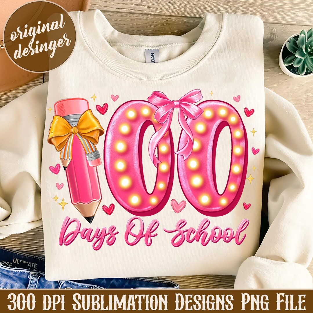 Coquette Bow 100 Day of School Pencil Png, School Png, 100 Day of ...