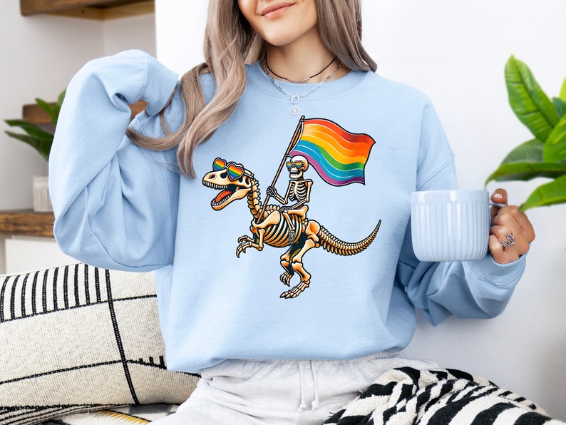 Skeleton Riding Dinosaur LGBTQ Png, Gay Skeleton Png, Skeleton Pride ...