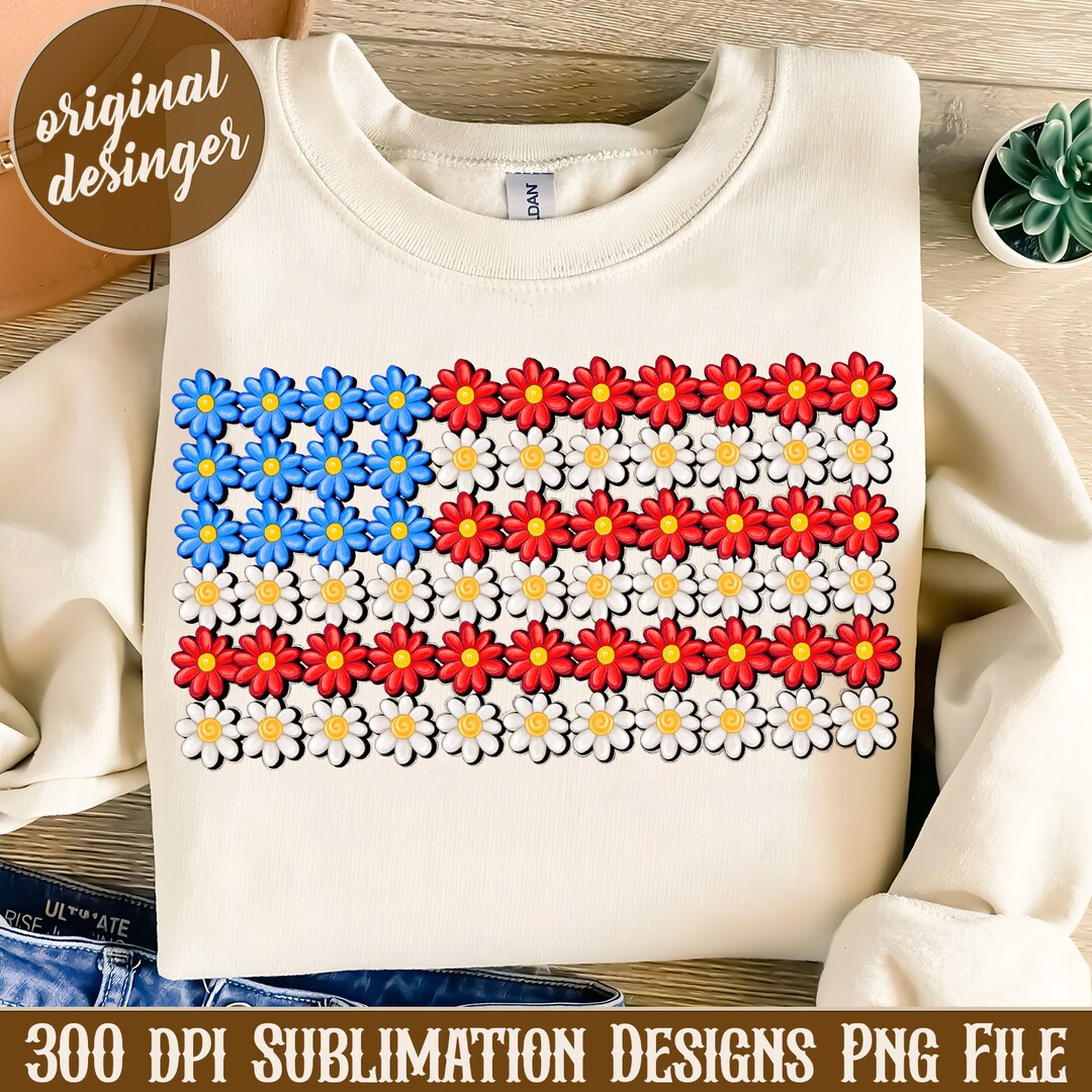 Daisy American Flag PNG File, 4th of July Png, Firework Png, Patriotic ...