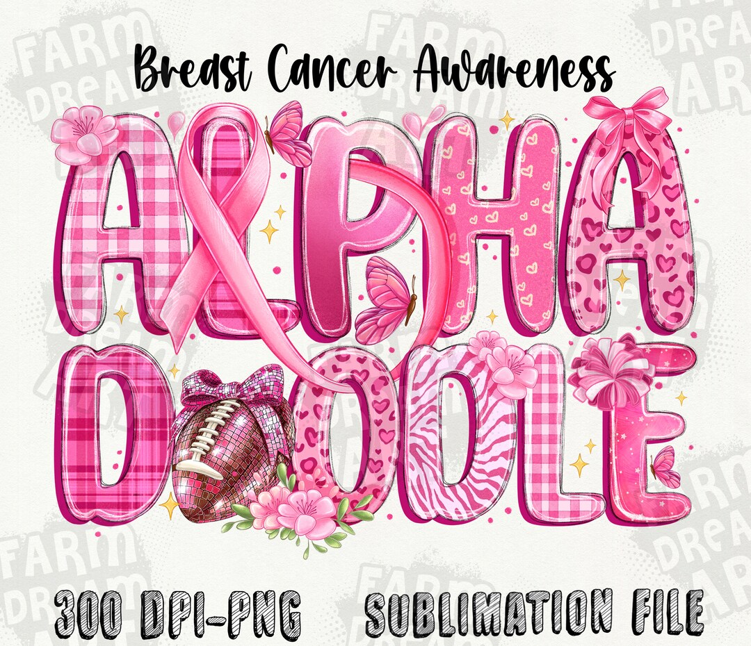 Breast Cancer Alphabet Png Files Bundle, Cancer Doodle Letters Png ...