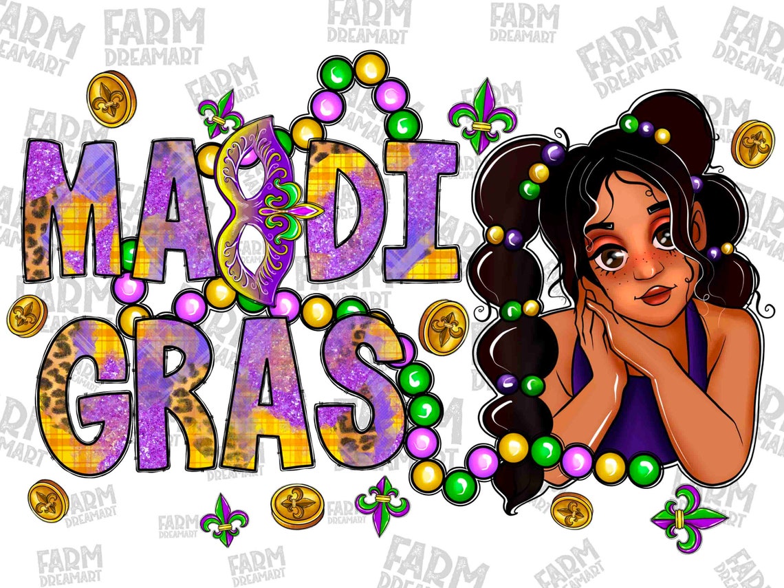 Mardi Gras Girl Png Sublimation Design Mardi Gras Black Girl Etsy