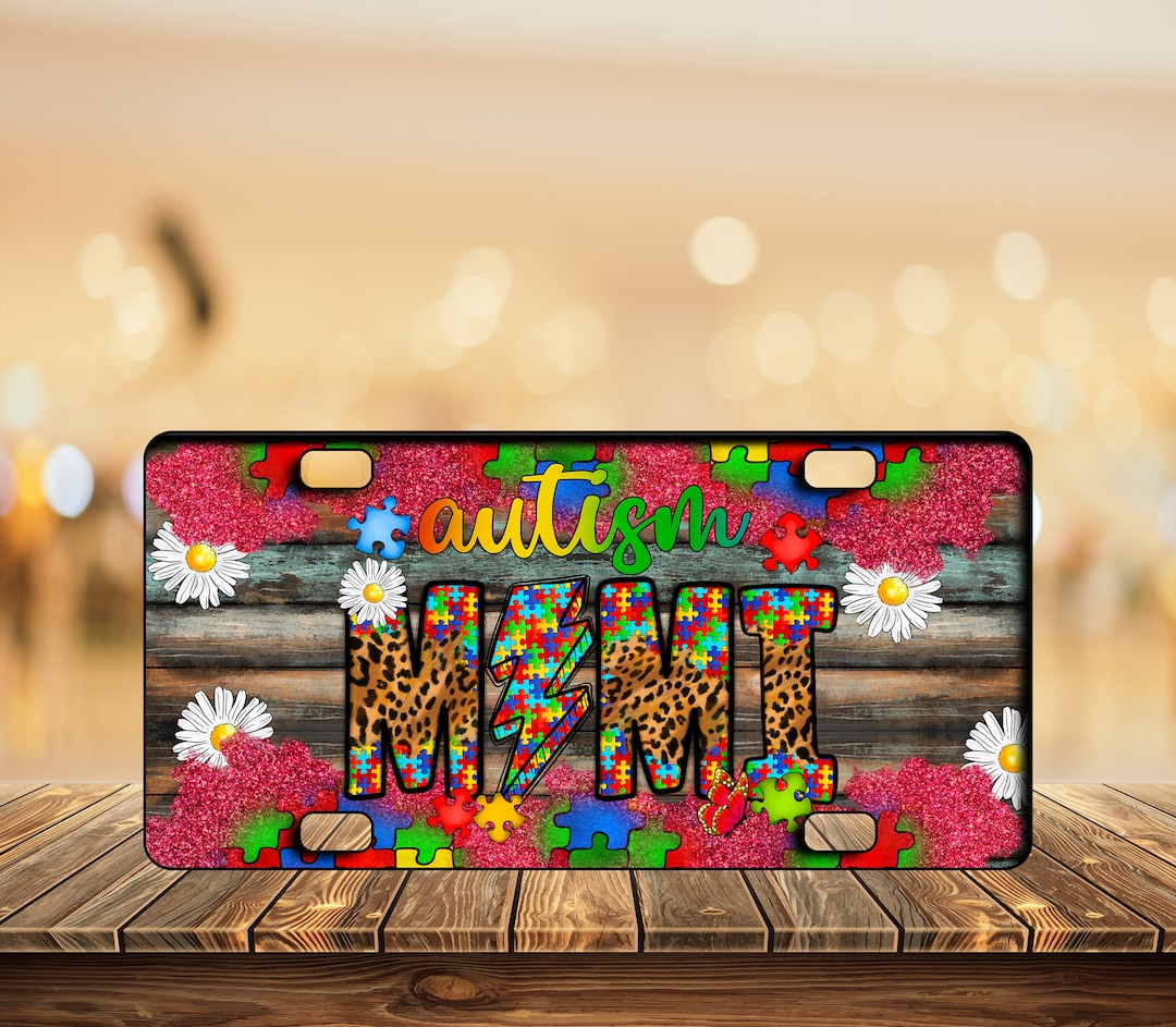 Autism Mimi License Plate Png, Leopard and Red Glitter Autism License ...