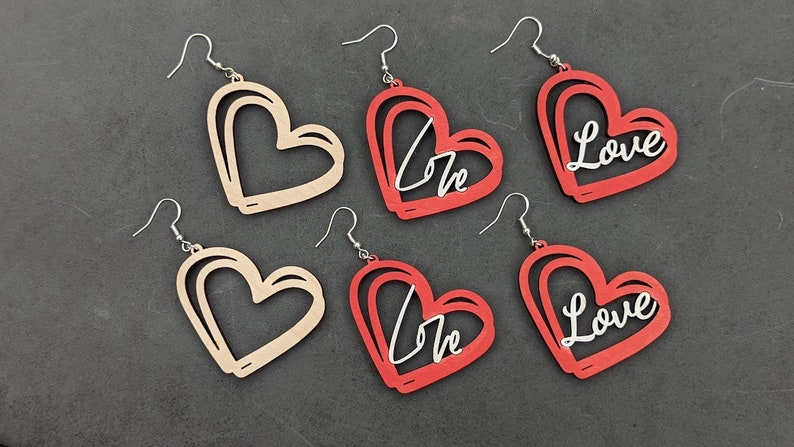 Love Earrings Digital Download, Heart Svg Bundle, Quick Cut and Score ...
