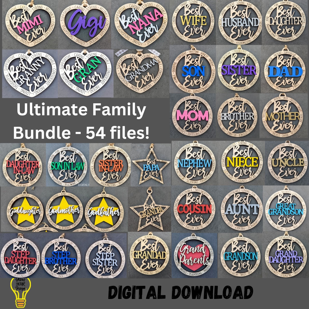 Family Svg Bundle, Set of 54 Family Ornament Svgs Including Extended ...