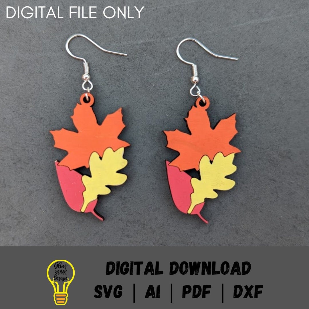 Autumn Fall Leaves Earrings SVG Digital File - Cut & Score SVG Laser ...