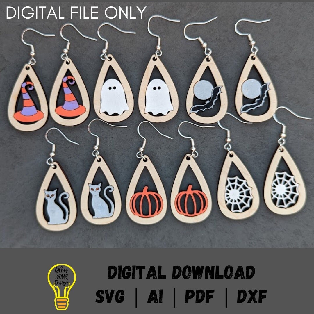 Halloween Earring SVG Bundle - Set of 6 Earring File Including Pumpkin ...