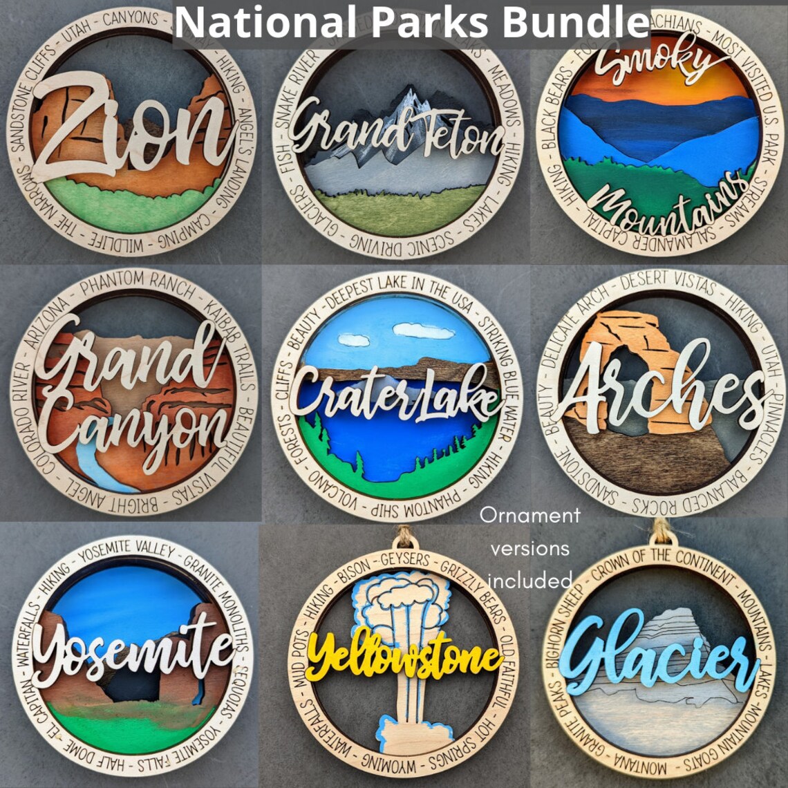 National Parks Svg Bundle, Set of 9 Multi-layered Wall Hanging ...