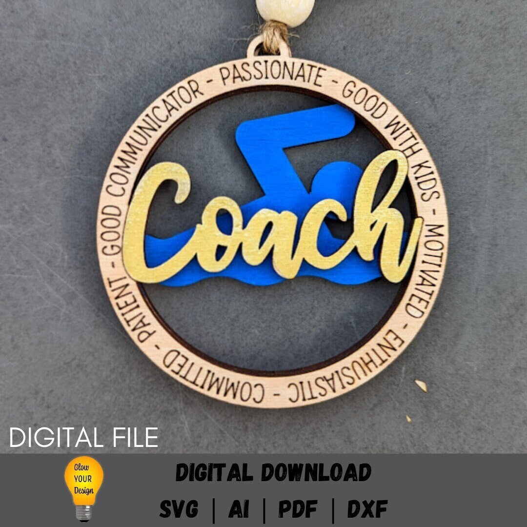 Swimming Svg, Gift for Swim Coach, Ornament or Car Charm Svg - Digital ...