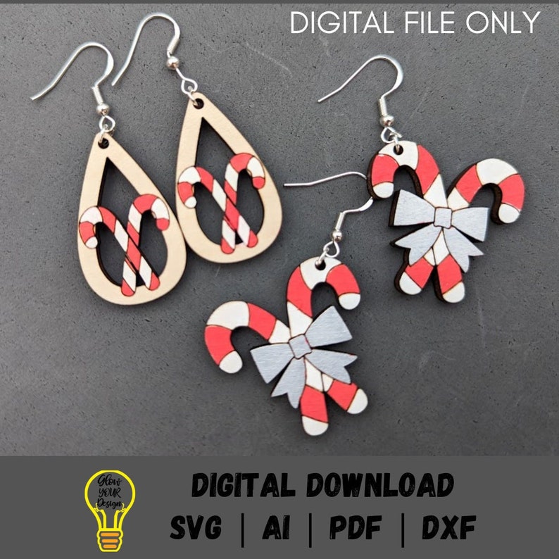 Candy Cane Earrings Svg, Teardrop SVG Digital File - Christmas Earring ...