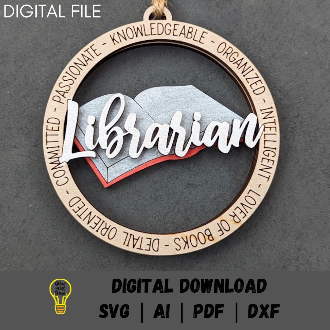 Librarian Svg, Librarian Ornament Digital File, Car Charm or Ornament ...