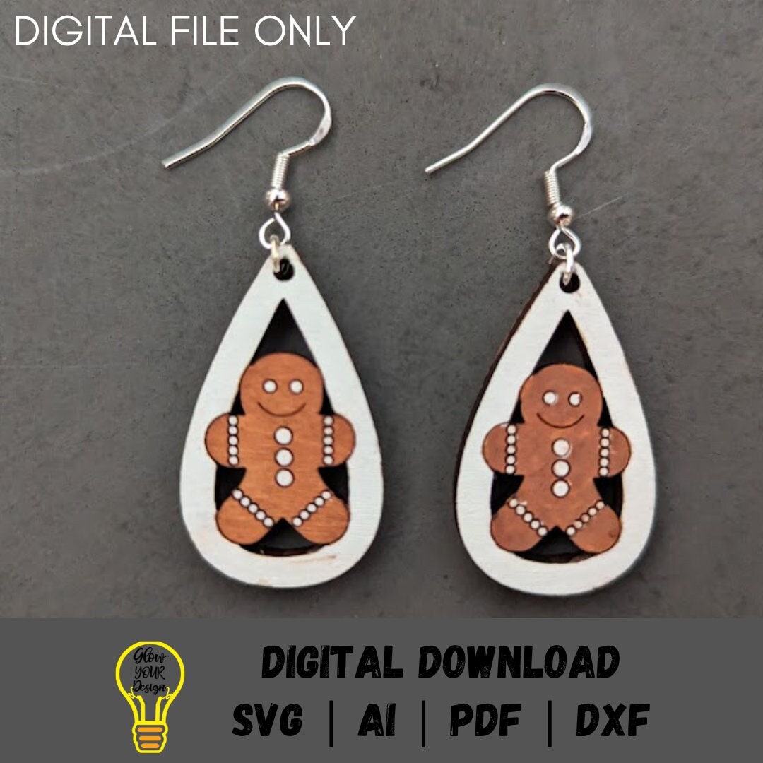 Gingerbread Man Earrings Svg, Teardrop SVG Digital File - Christmas ...