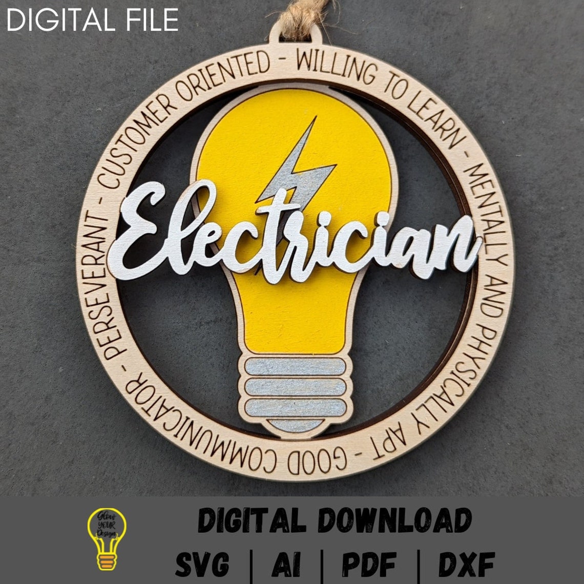 Electrician Svg Ornament File, Gift for Electric Worker, Car Charm ...