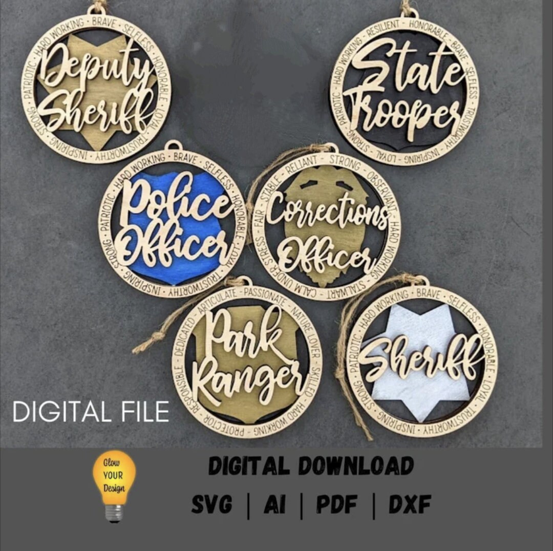 Officer Ornament Svg Bundle, Set of 6 Officer Car Charms With Badge ...