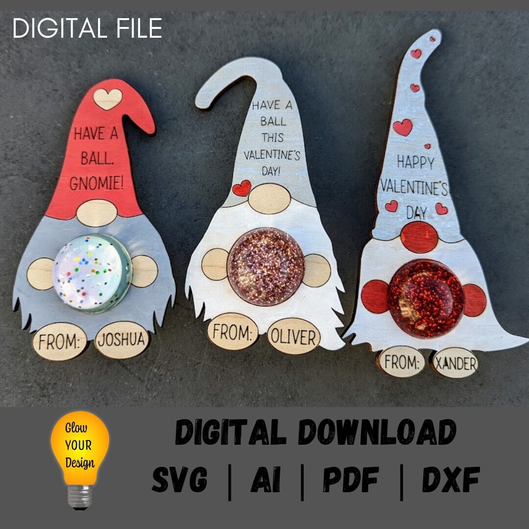 Valentine Gnome Svg, Classroom Valentine Gift Digital File, Glowforge ...