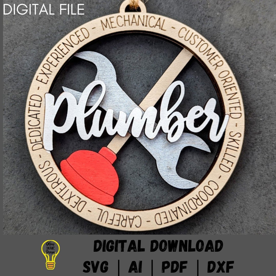 Plumber Svg Ornament File, Gift for Plumber Digital File, Car Charm or ...