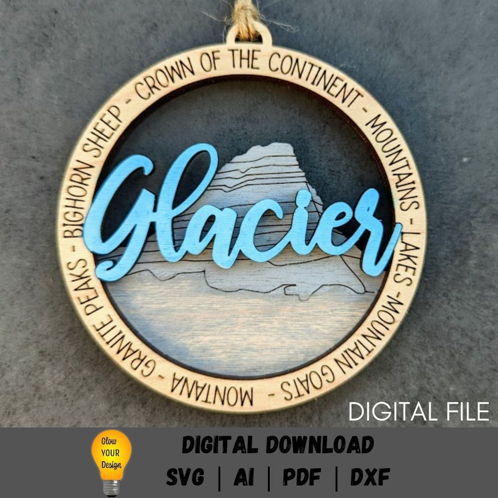 Glacier Svg, Glacier National Park Ornament or Car Charm Svg, Souvenir ...