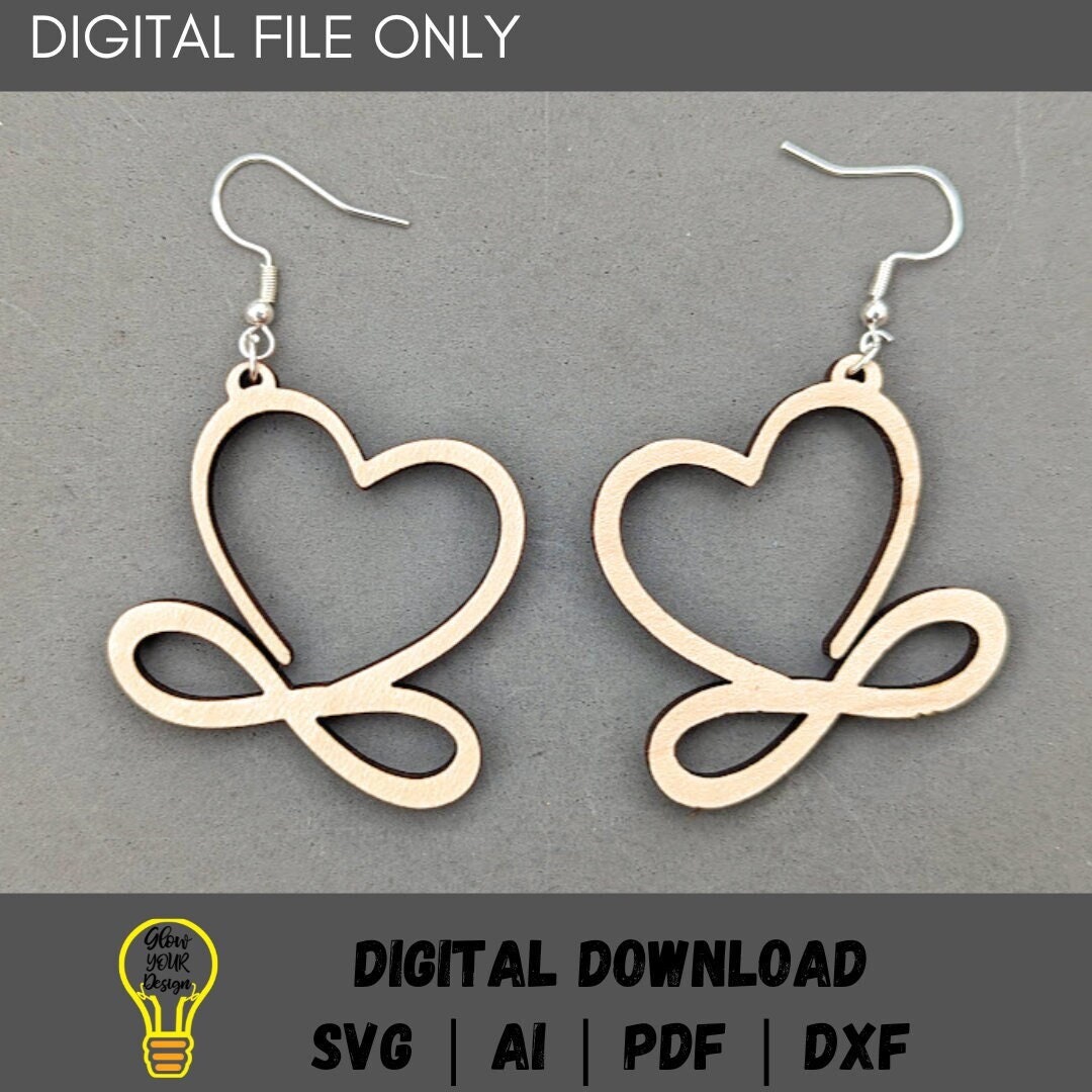 Heart Earrings Svg, Valentine's Svg, SVG Laser Cut File, Quick Cut Svg ...