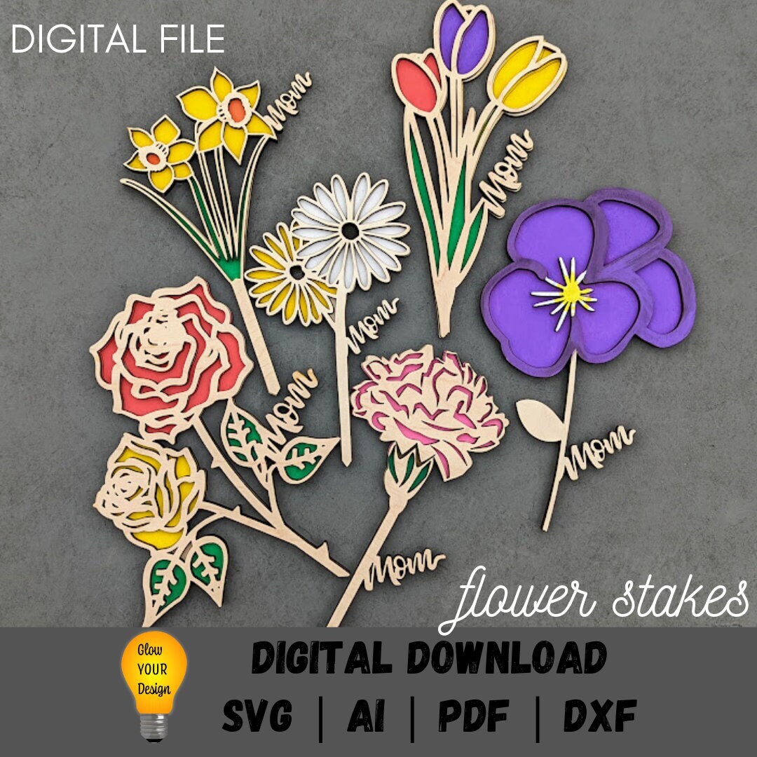 Flower Svg, Mother's Day Svg - Set of 7 Double Layer Flowers Incl Rose ...
