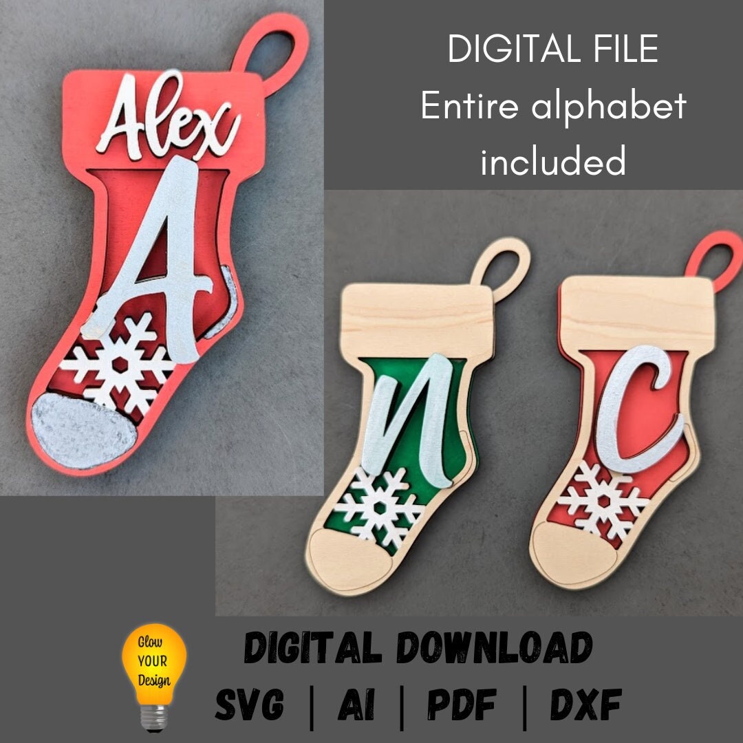 Monogram Stocking Tags Svg File Alphabet Ornament Svg Personalized ...