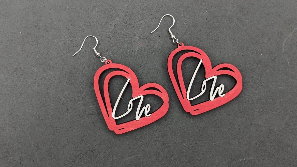 Love Earrings Digital Download, Heart Svg Bundle, Quick Cut and Score ...