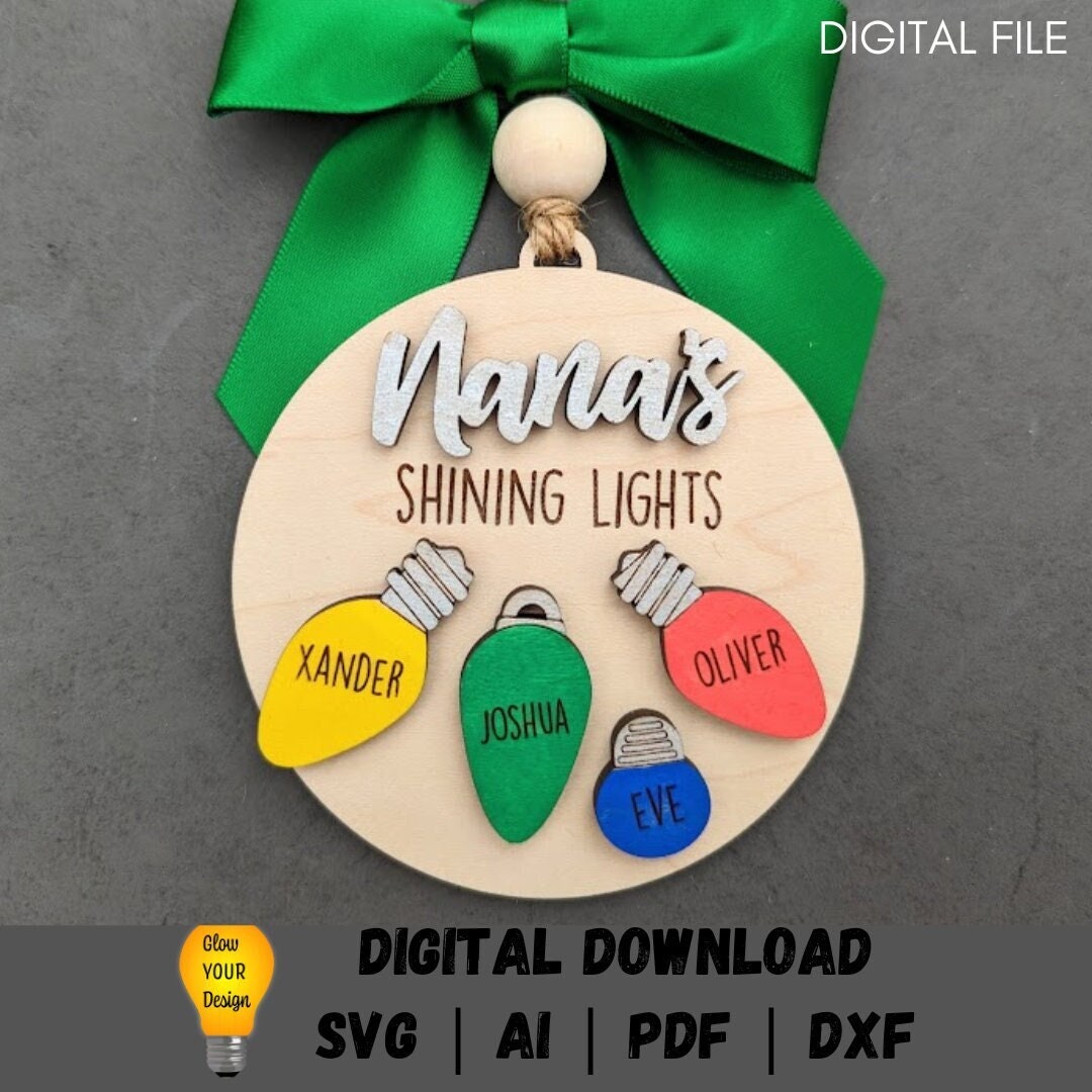 Grandma Ornament Svg, Grandma's Shining Lights, Grandchildren Ornament ...