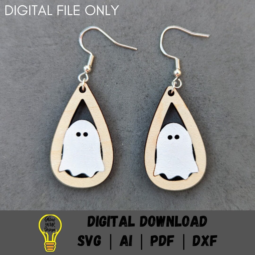 Halloween Ghost Earrings SVG - Cut & Score Laser Cut File - Etsy