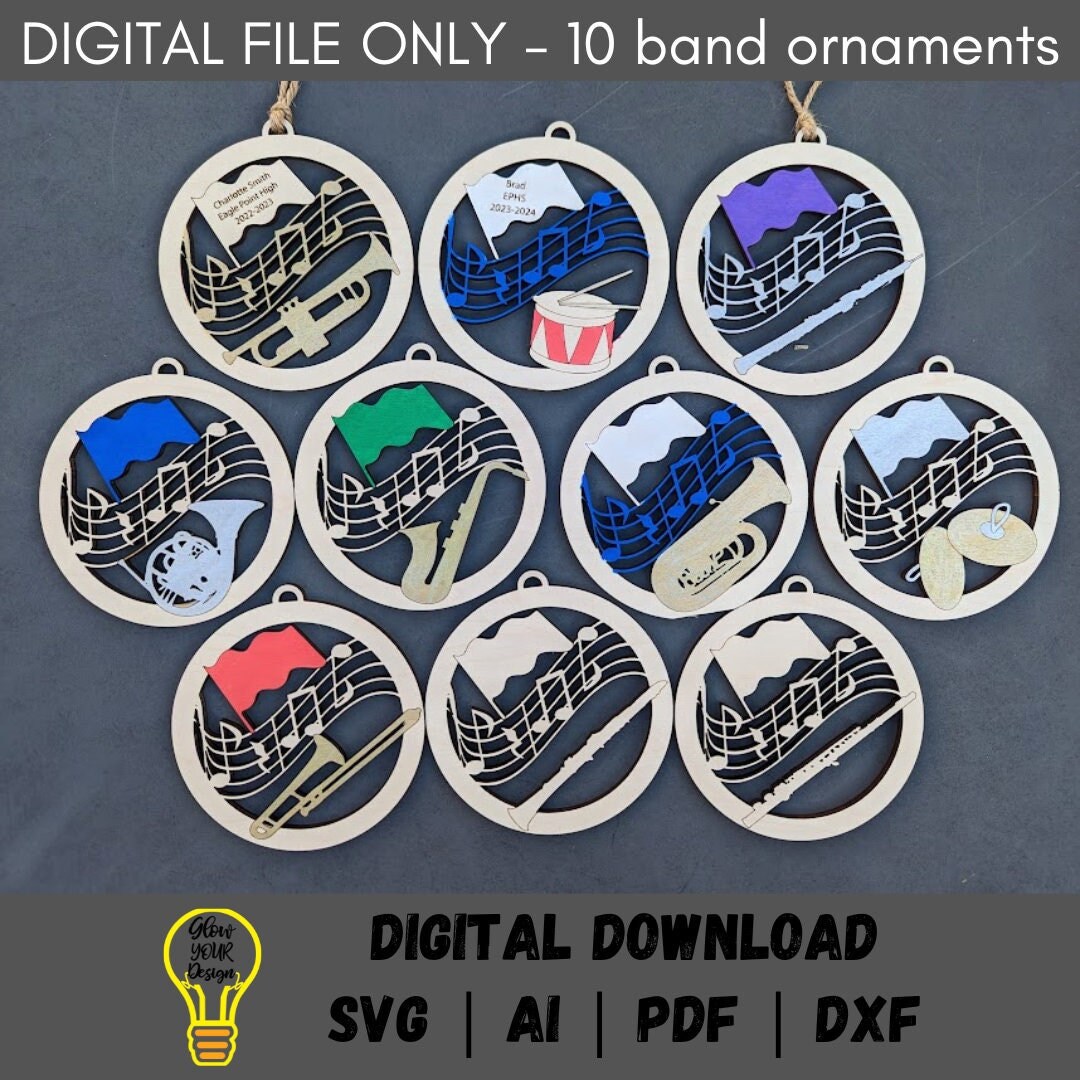 Band Svg, Set of 10 Band Instruments Ornament SVG Bundle, Gift for Band ...