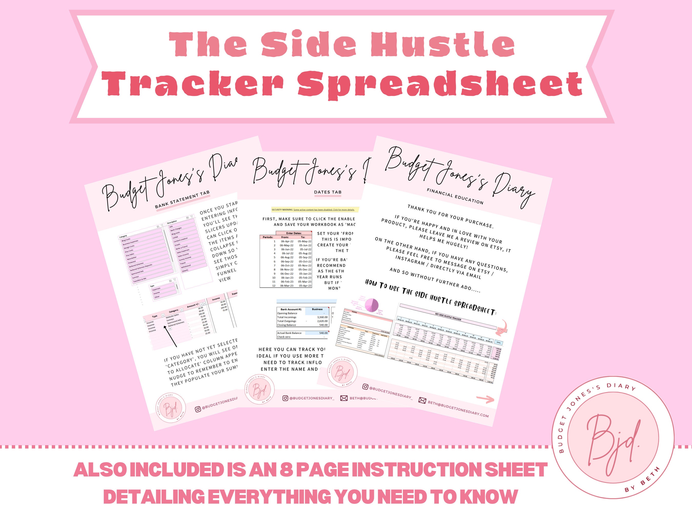 Side Hustle Tracker Spreadsheet, Side Hustle Tracker Excel, Side Hustle ...