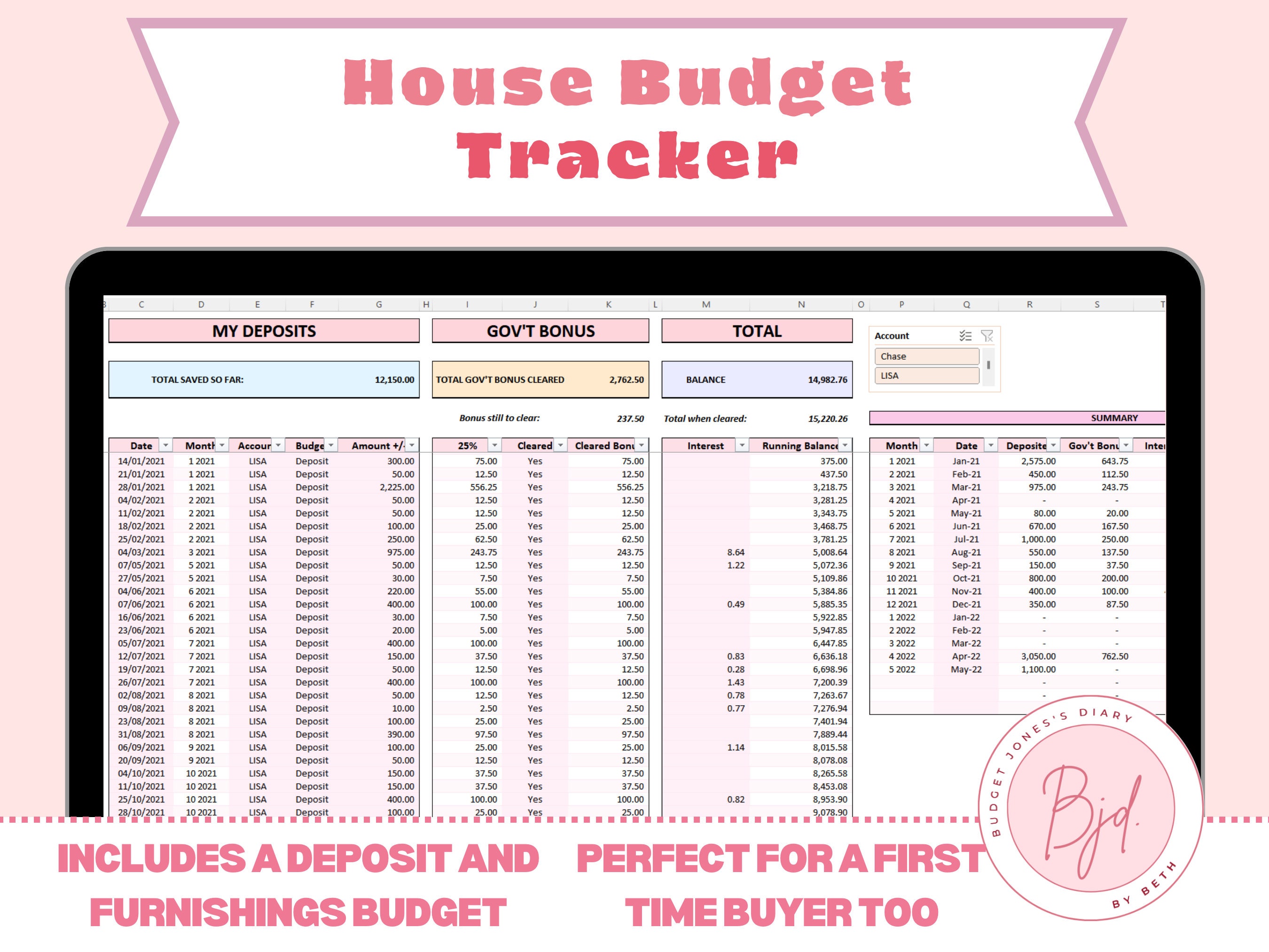 House Budget Tracker, House Savings Excel, First Time Buyer Excel ...