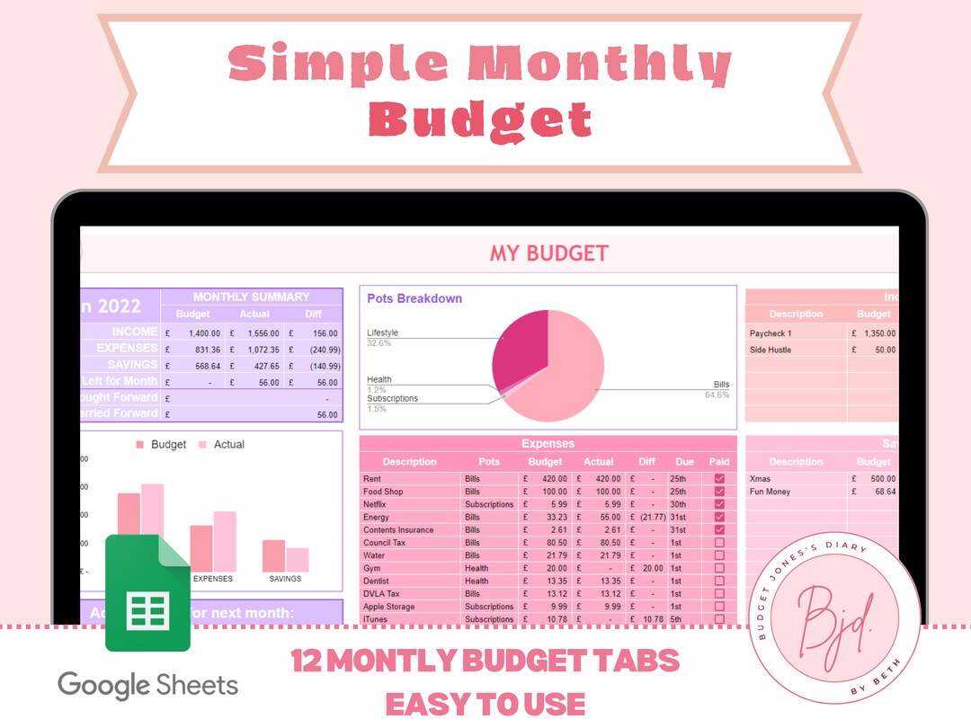 Simple Monthly Budget, Budget Spreadsheet, Excel Budget, Sinking Funds ...
