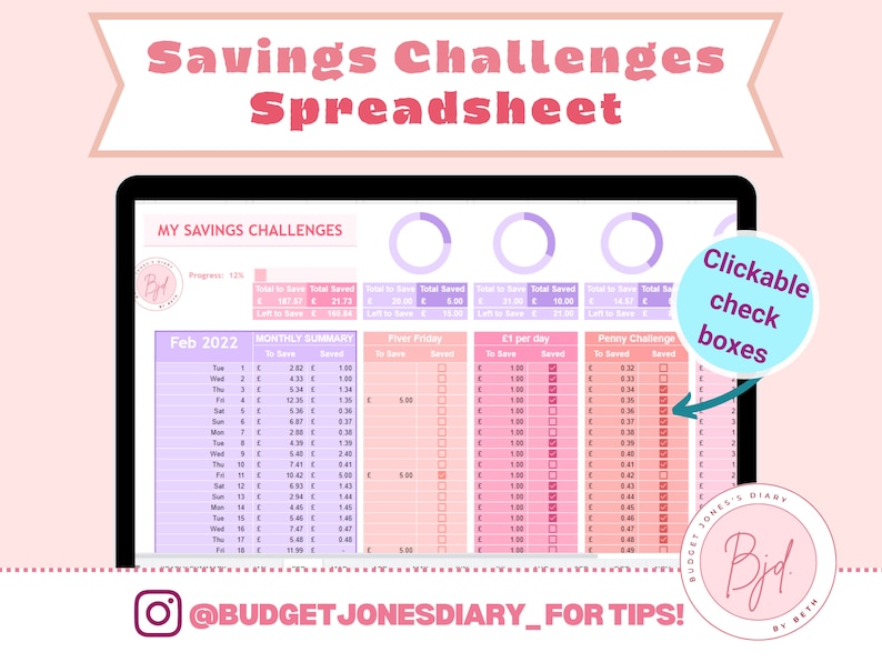 Savings Challenge Spreadsheet, Savings Challenge Excel, Savings Tracker Excel, Savings Tracker ...