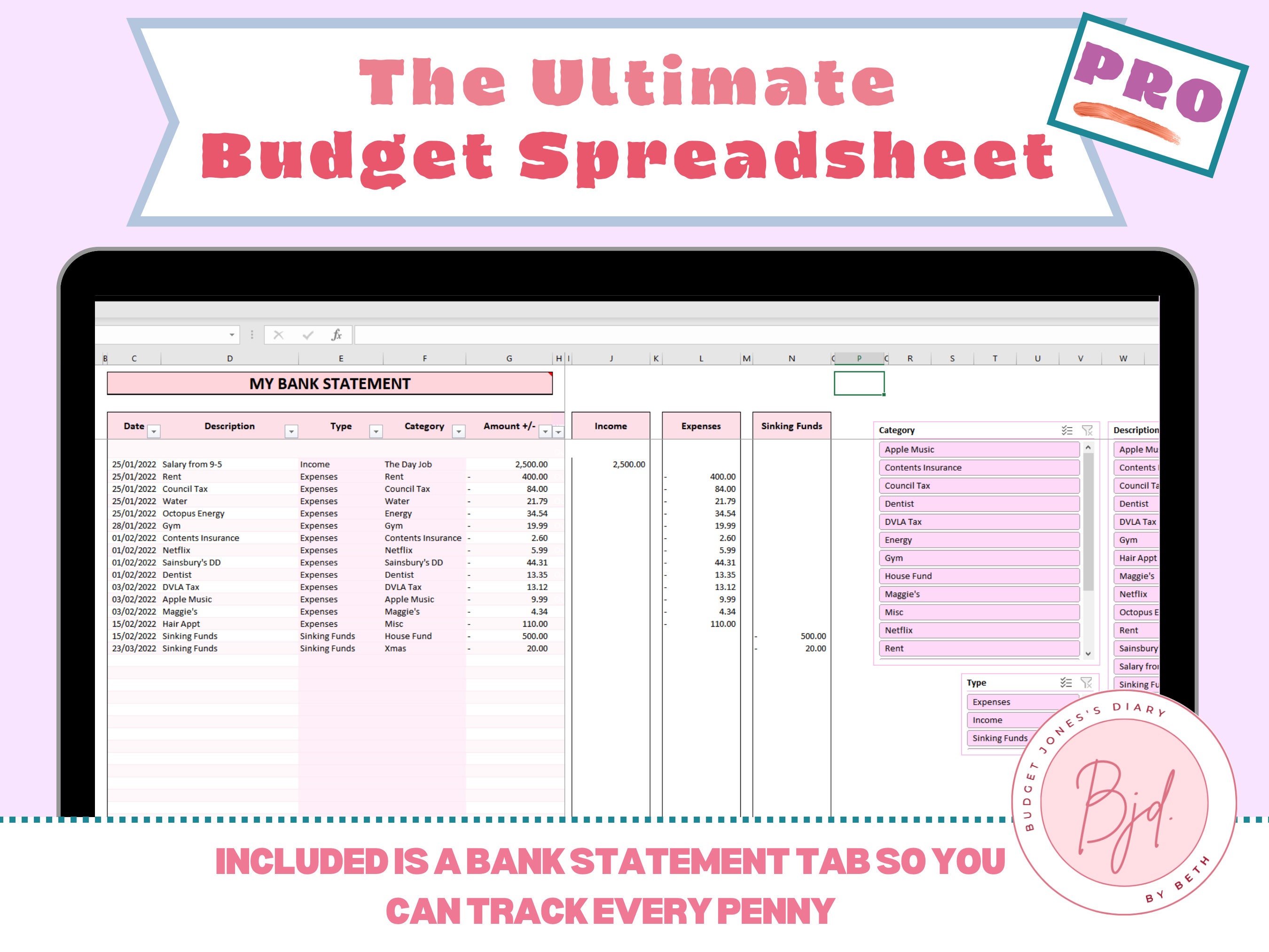Ultimate Budget PRO, Year Supply of Budgets, Budget Spreadsheet, Excel ...
