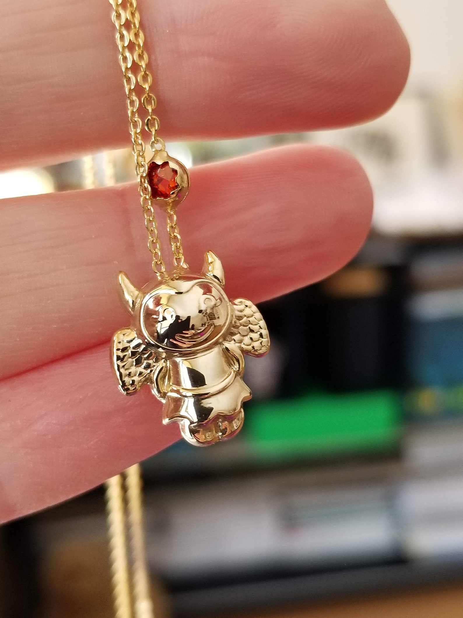 Gold plated silver cute devil pendant | Etsy