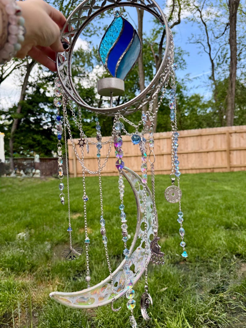 Hand-painted Crescent Moon Propagation Station Suncatcher | Celestial ...