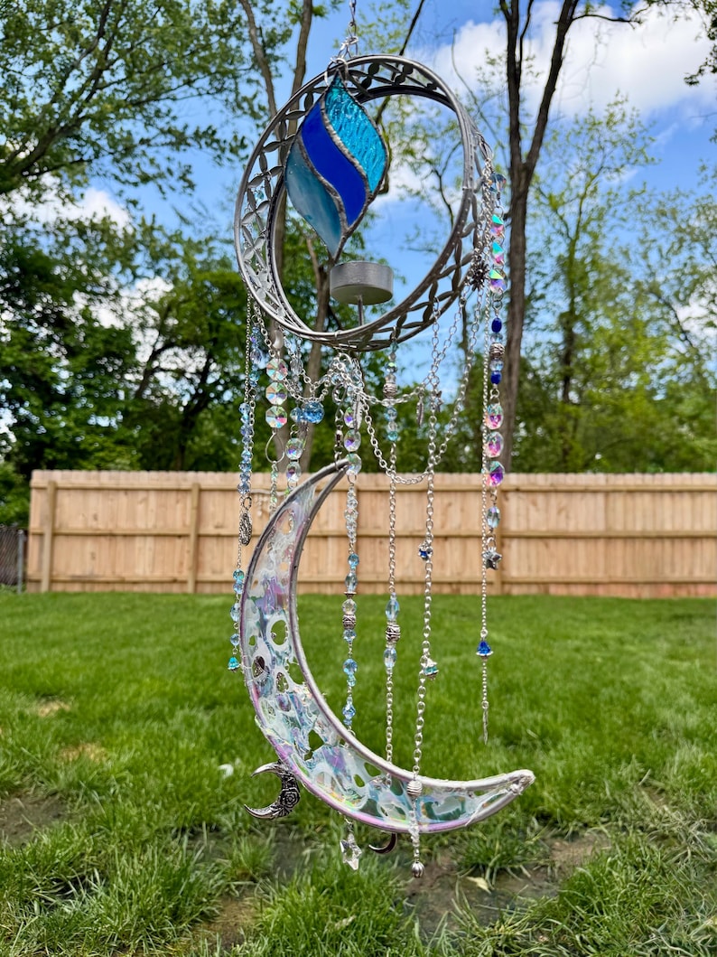 Hand-painted Crescent Moon Propagation Station Suncatcher | Celestial ...