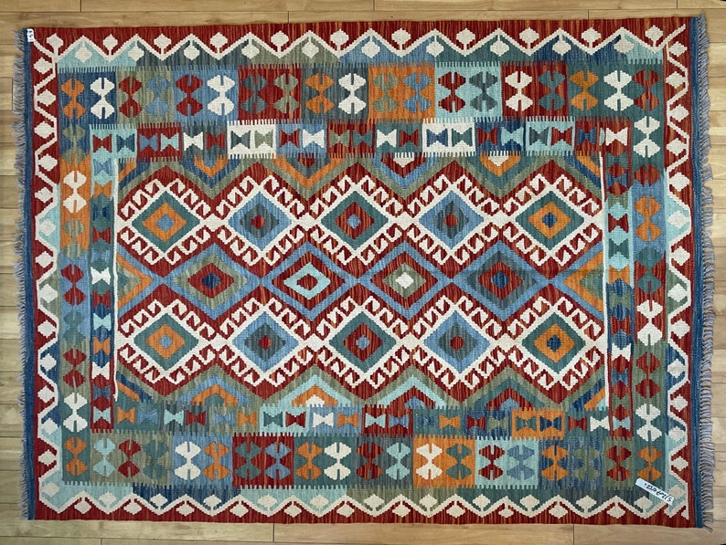 Rugs Oriental Afghan Handmade Kilim Area Rug Wool Natural Colours ...