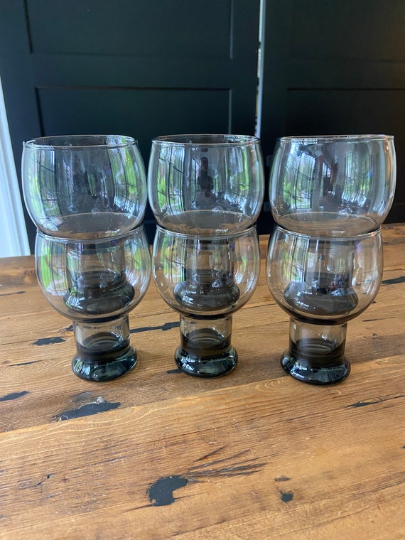 Smoky Federal Glass Roly Poly Glasses With Base Set of 6 | Etsy