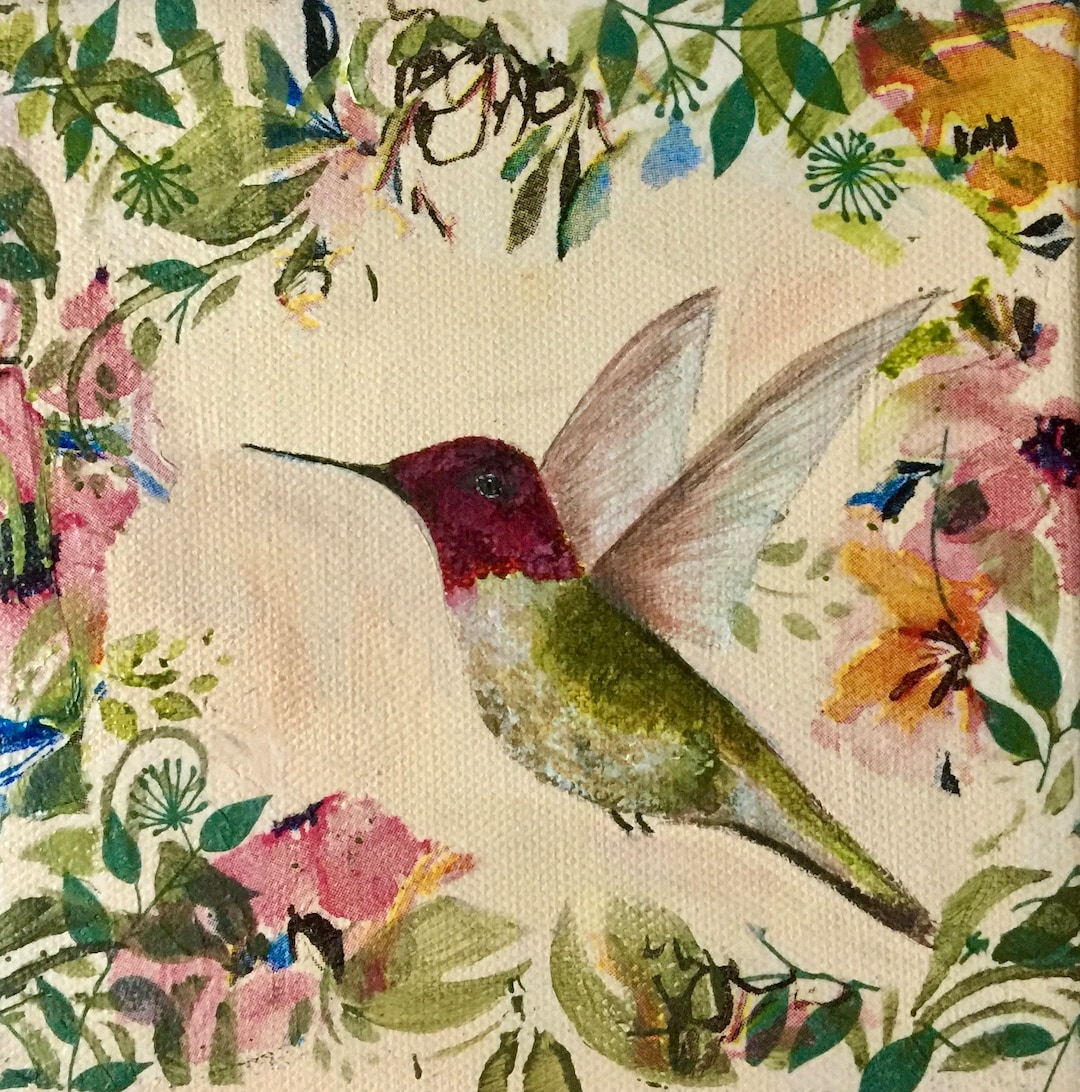 Abstract Print Art Artwork Hummingbird Painting Green Red Bird Art Wall ...